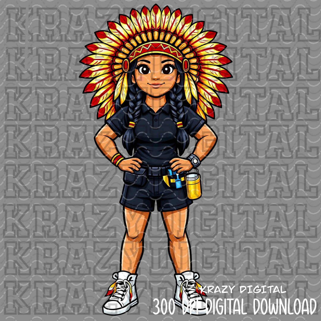 Red Gold Indian Maiden Girl Mascot PNG, Athletic Trainer Mascot PNG ...