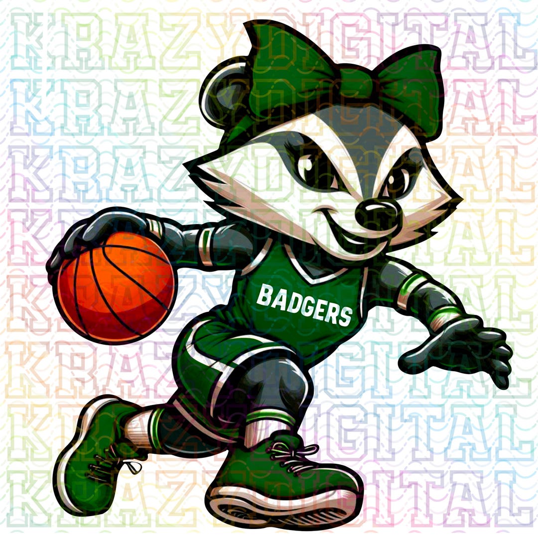 Lady Badgers Green Basketball Mascot PNG, Badgers Digital File, Badgers ...