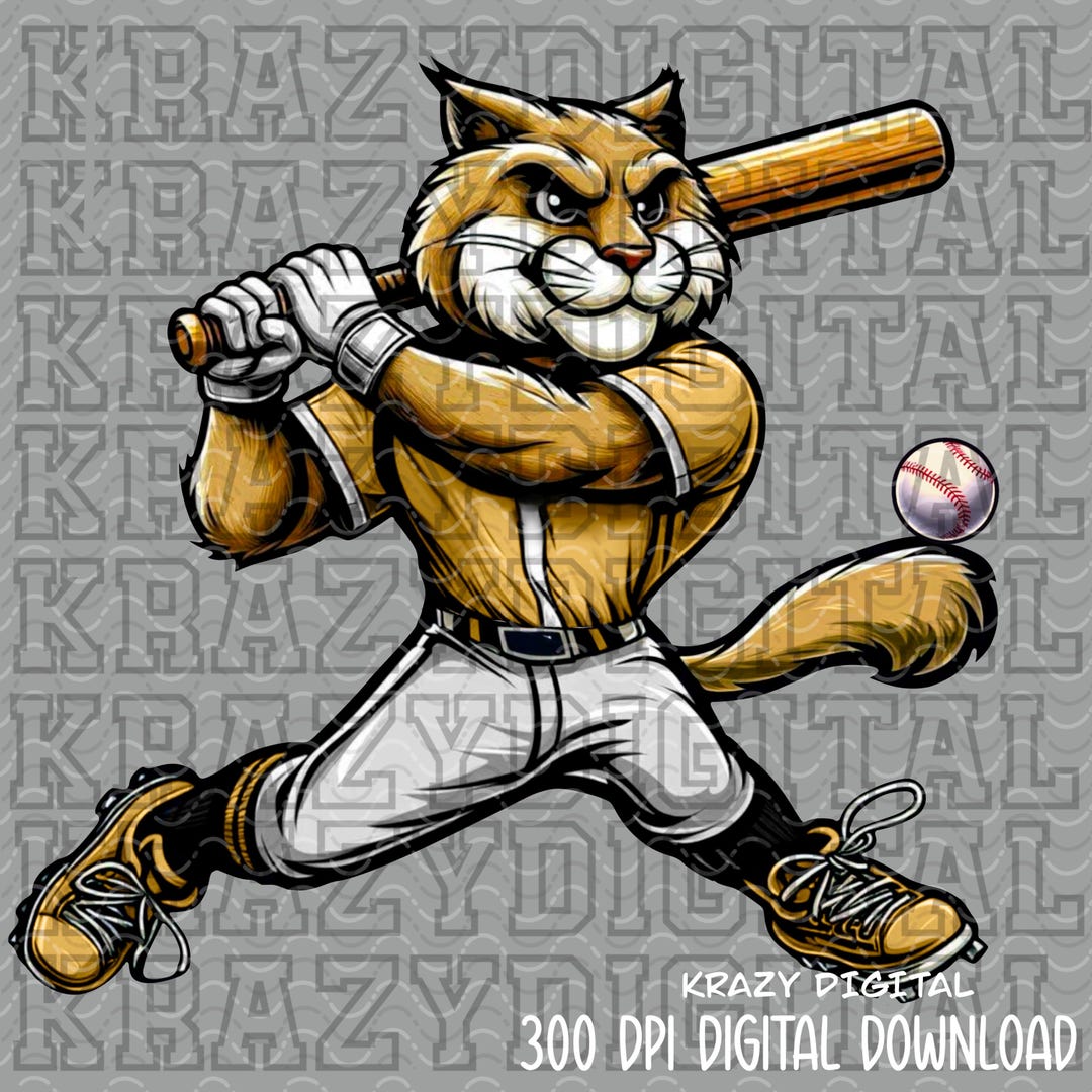 Bobcat Gold Baseball PNG, Boy Bobcat Design, Gold School Mascot Digital ...