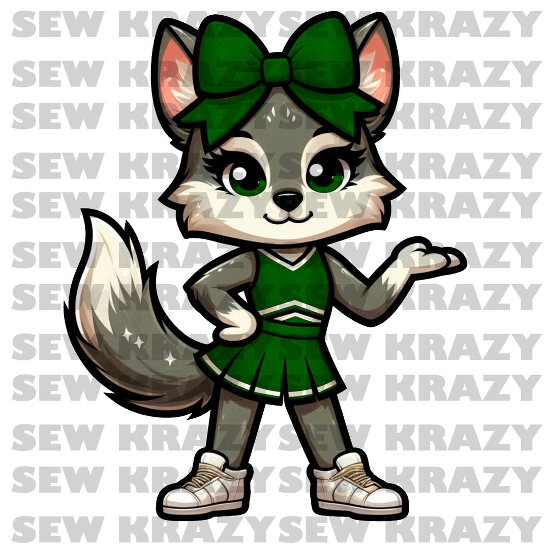 Wolf Green Cheerleader PNG, Wolf Girly Green Cheerleader PNG, Wolf ...