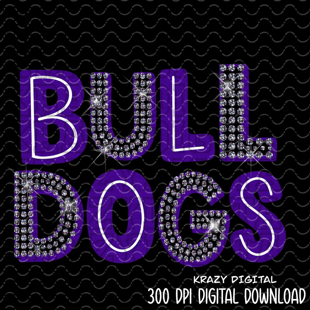 Purple Bulldog Rhinestone Mascot PNG, Bulldog Glitter Mascot DTF ...