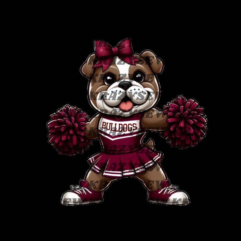 Bulldog Mascot Maroon Cheerleader PNG, Bulldog Cheer DTF, Girly Bulldog ...