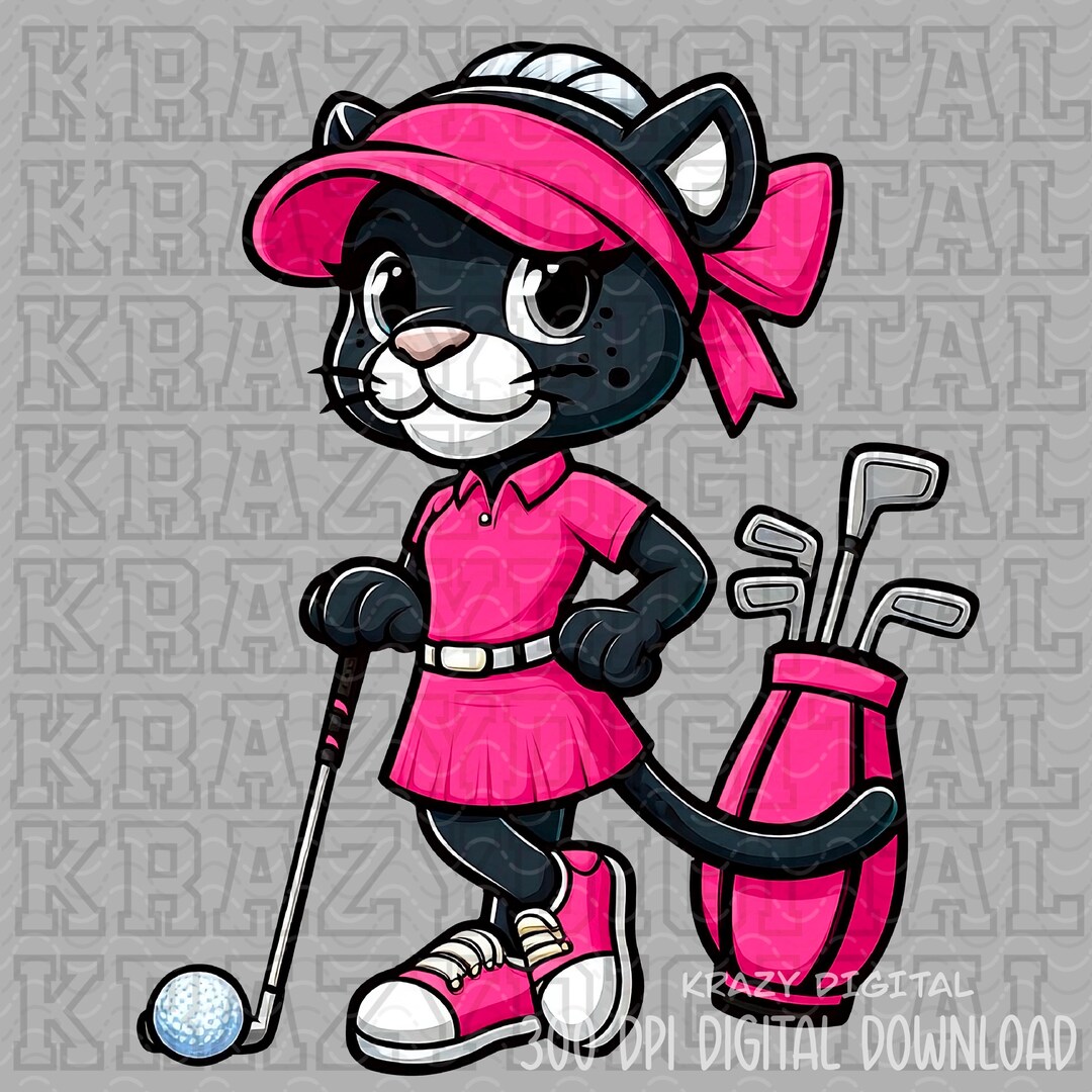 Lady Panther Golf Mascot PNG, Pink Golf Digital, Cancer Awareness ...
