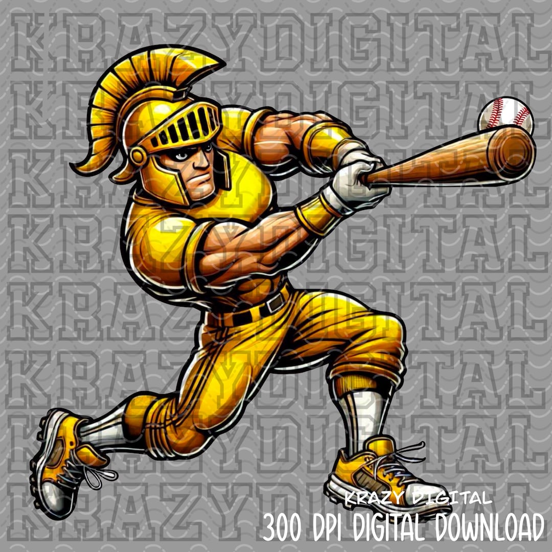 Trojan Yellow Baseball Mascot PNG, Warrior Mascot PNG, Gladiator Yellow ...