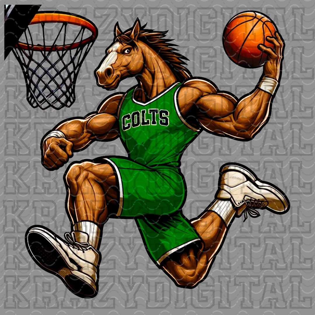 Colts Basketball Mascot PNG, Green Colts Mascot Artwork, Dunking ...