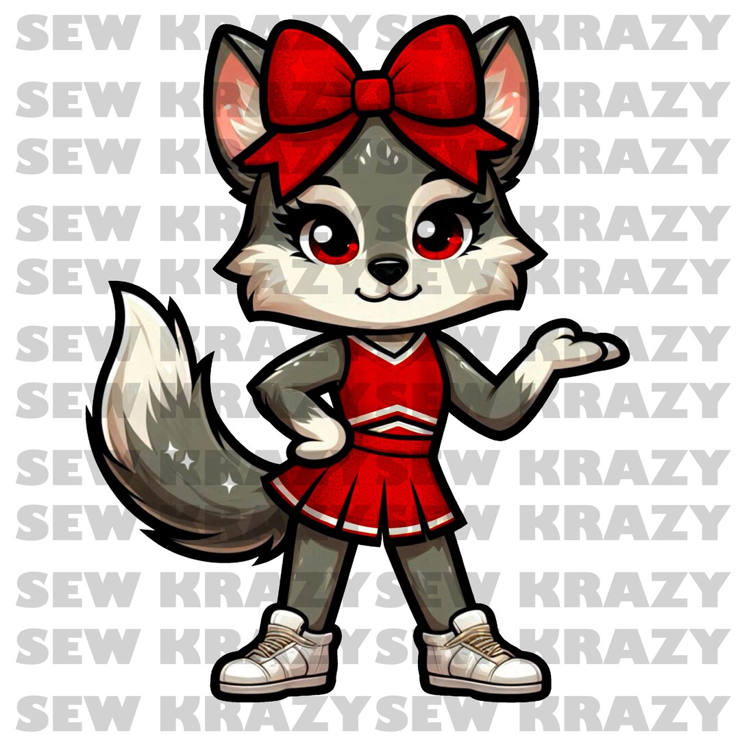 Wolf Red Cheerleader PNG, Wolf Girly Bow Red Cheerleader PNG, Custom ...