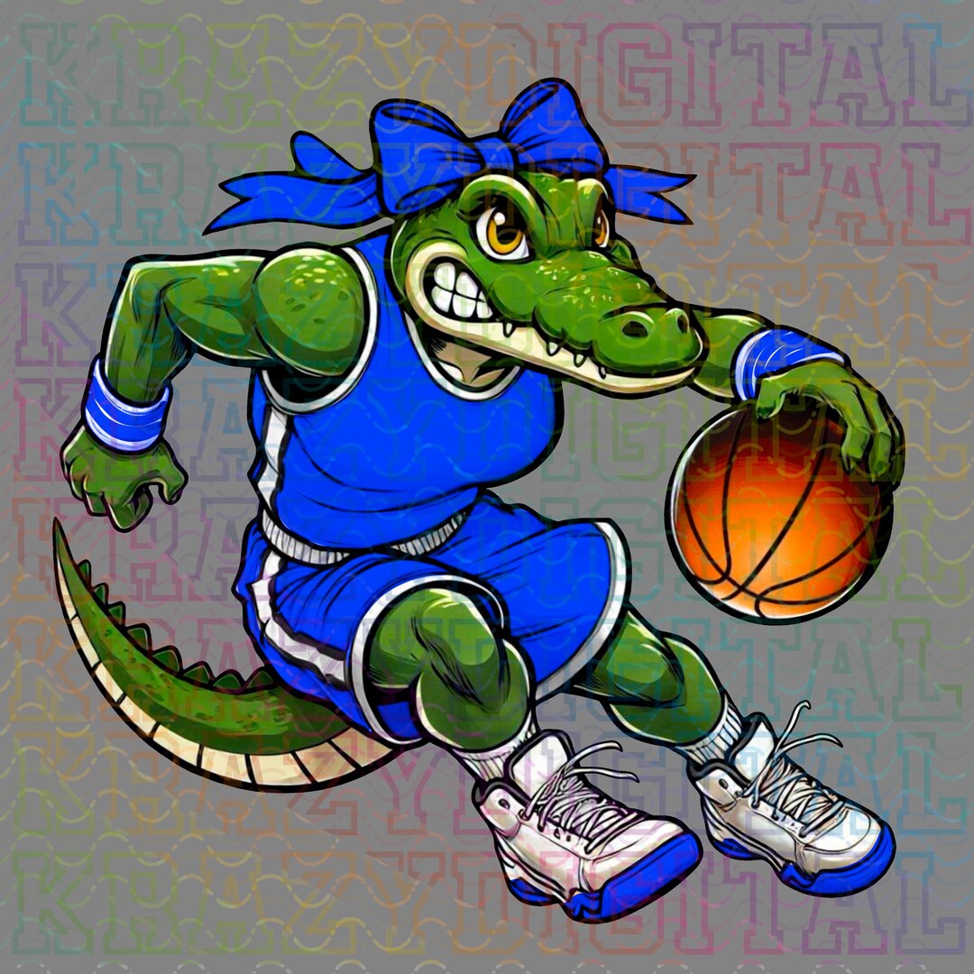 Lady Gator Basketball PNG, Blue Gator Girl Design, Red Crocodile School ...