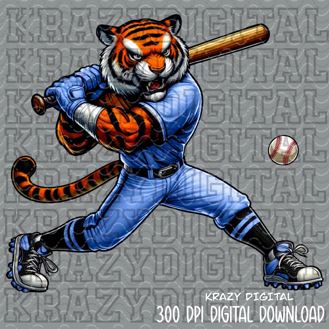 Light Blue Tiger Baseball PNG, Tiger Baseball Mascot, Tiger Mom Spirit ...