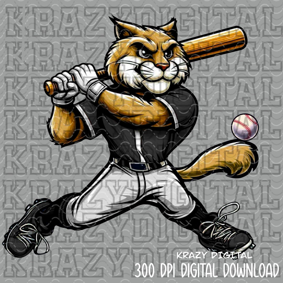 Bobcat Black Baseball PNG, Boy Bobcat Design, Black School Mascot ...