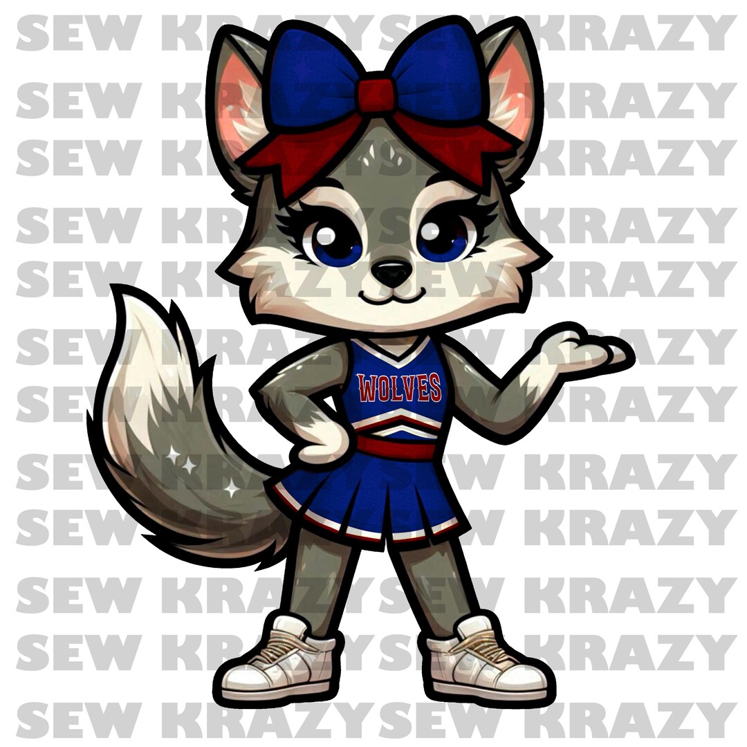 Maroon Blue Wolves Mascot Cheerleader PNG, Wolf Cheerleader Design ...
