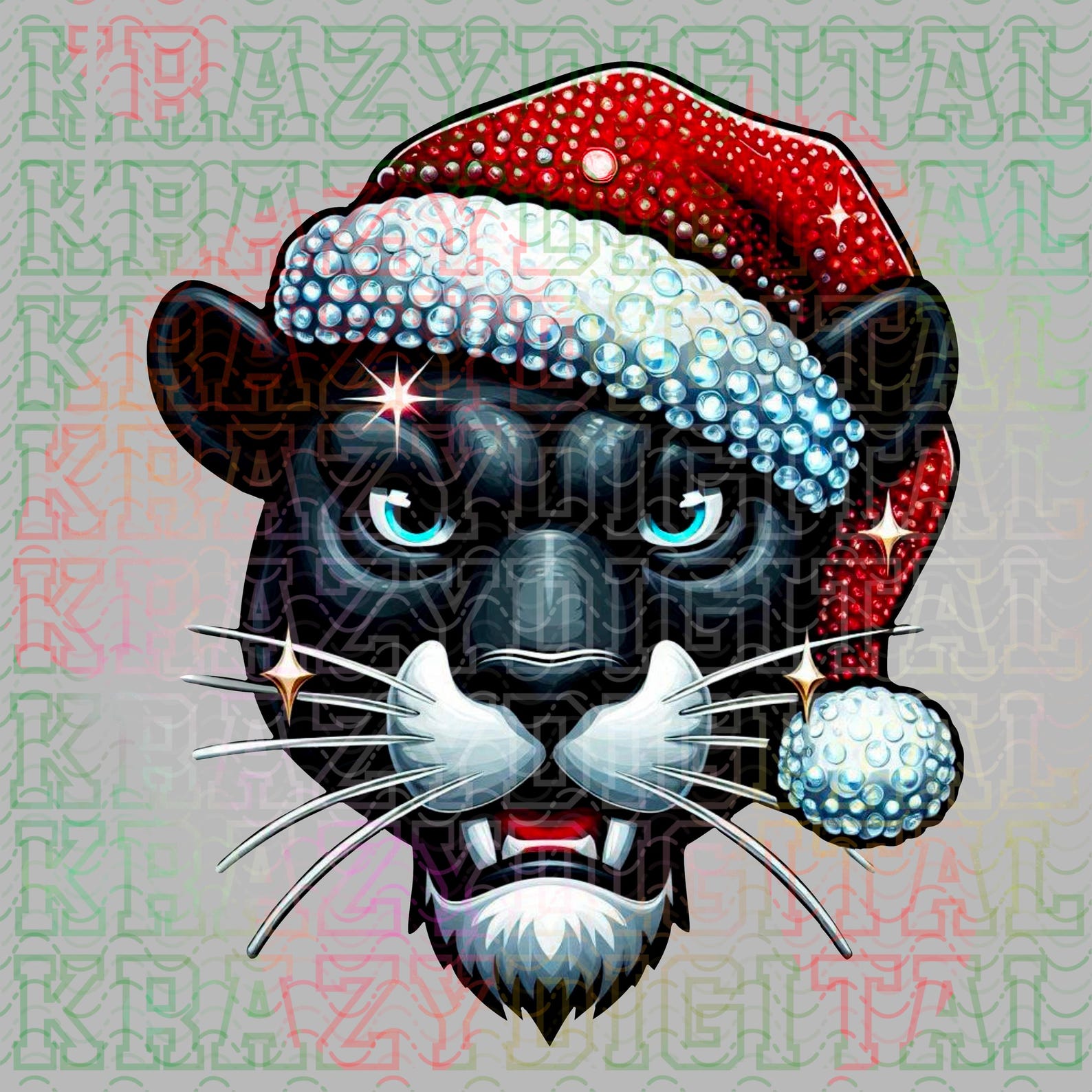 Panthers Christmas Rhinestone PNG, Panthers Mascot Holiday PNG ...
