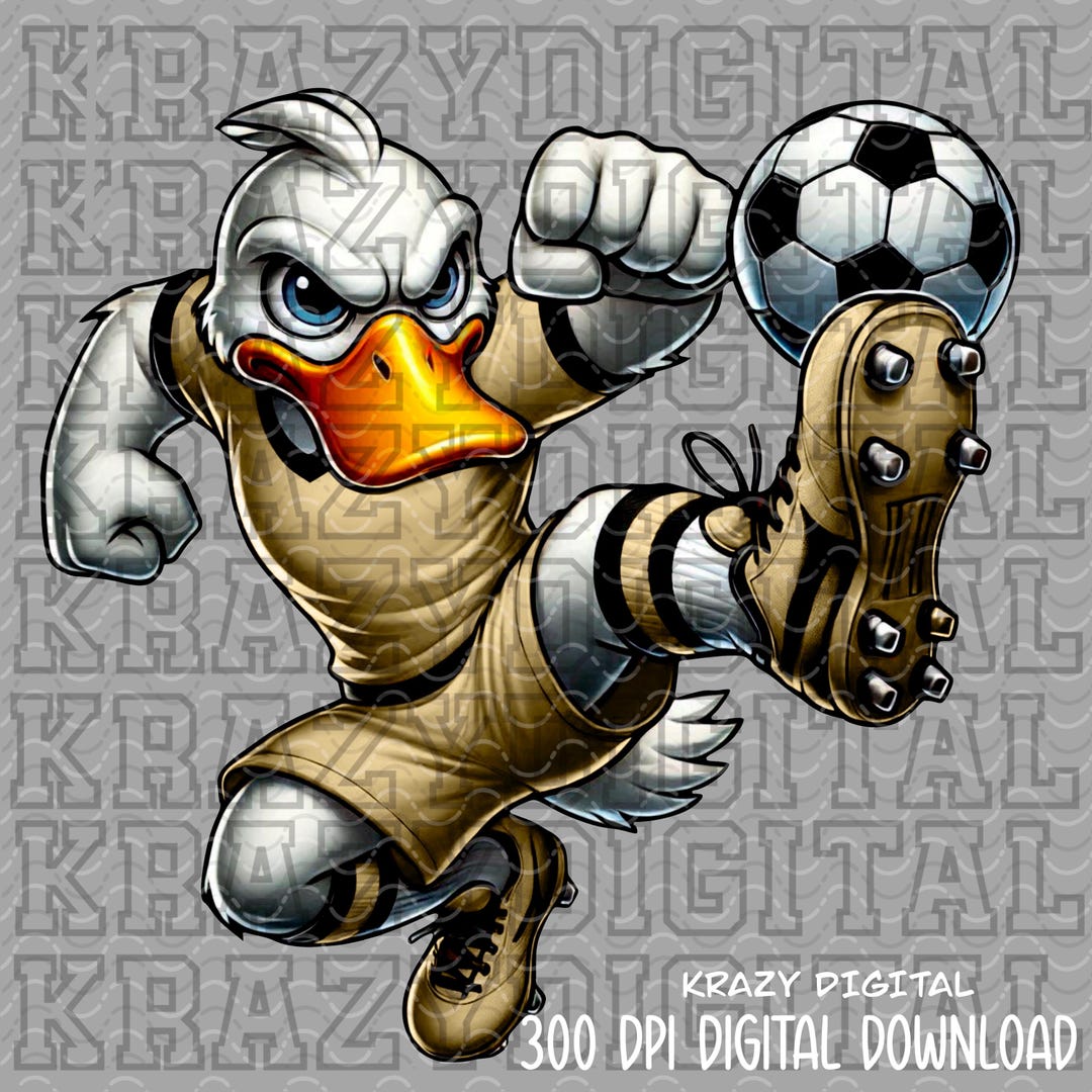 Gold Duck Soccer Mascot PNG, Duck Digital, Mallard Duck Sport Mascot ...