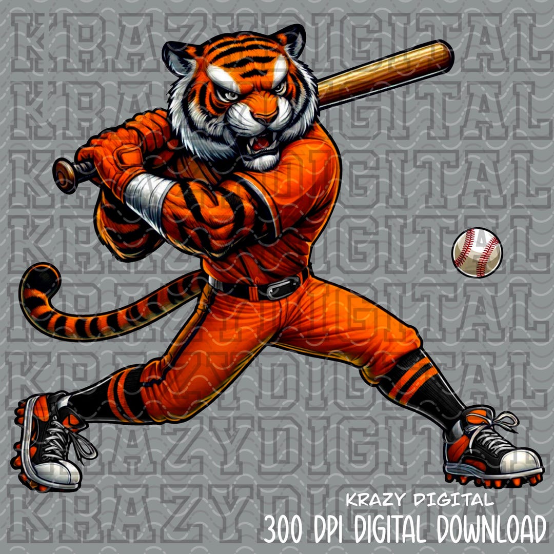 Orange Tiger Baseball PNG, Tiger Baseball Mascot, Tiger Mom Spirit PNG ...