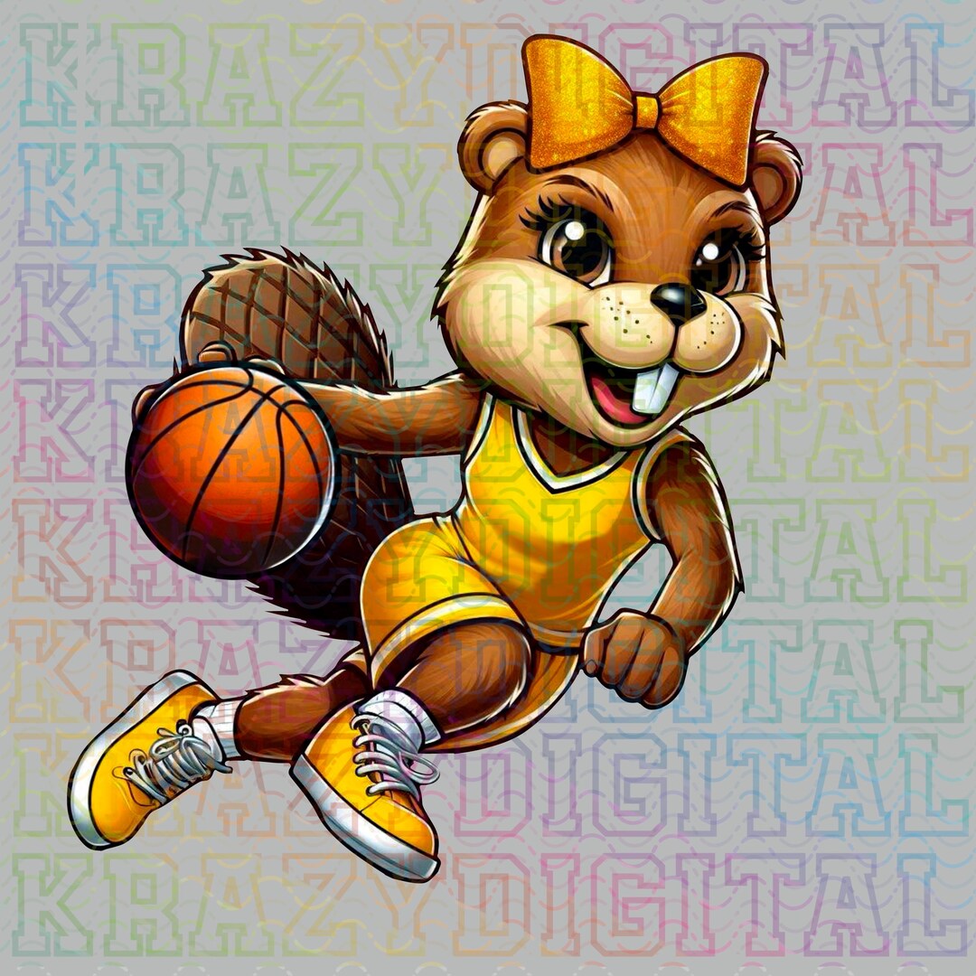Lady Yellow Beaver Basketball Mascot, Girl Sports Bow PNG, Yellow ...