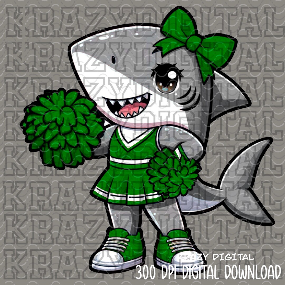 Shark Cheer Mascot Png Green Shark Cheer Artwork Shark Girly Spirit 8210