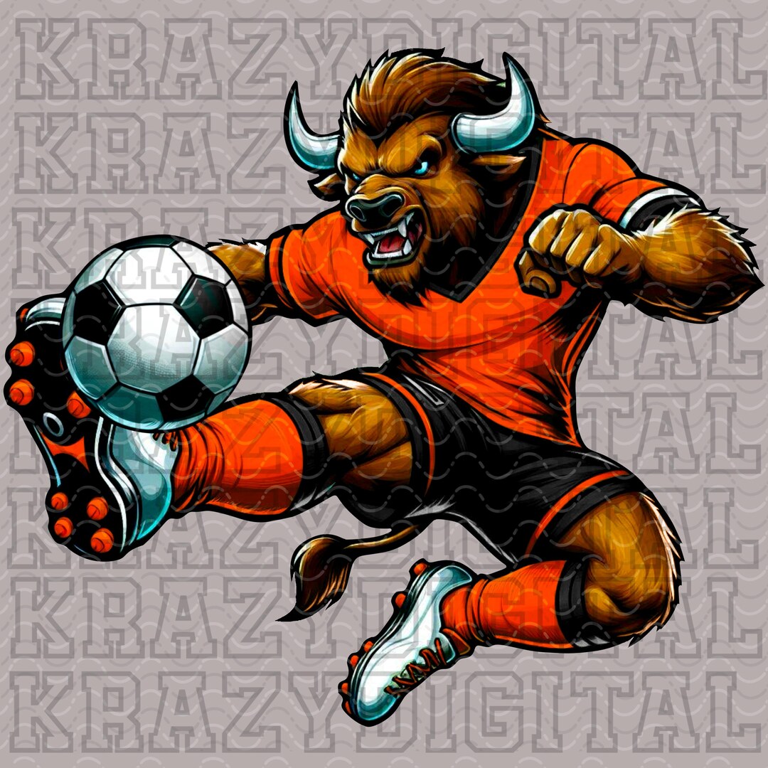 Buffalo Soccer Mascot PNG, Orange Bison School Mascot, Boy Soccer ...