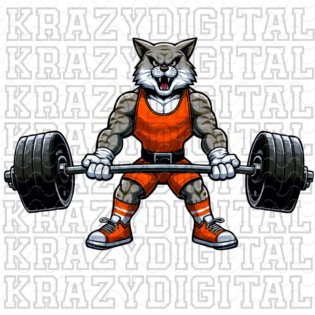 Orange Wildcat Powerlifting PNG, Orange School Mascot, Weight Lifting ...