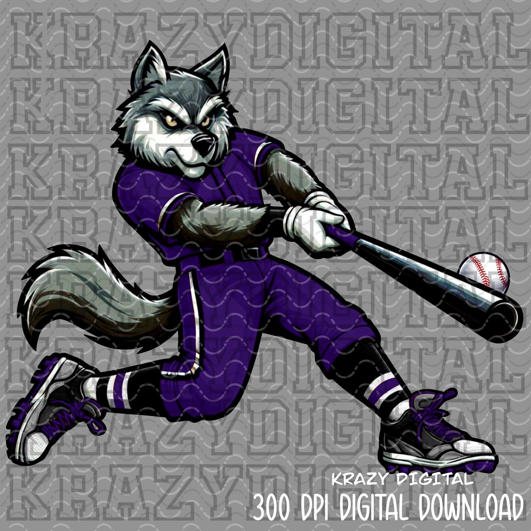 Wolf Baseball Design, Wolf Baseball PNG, Purple Timber Wolf File, Wolf ...