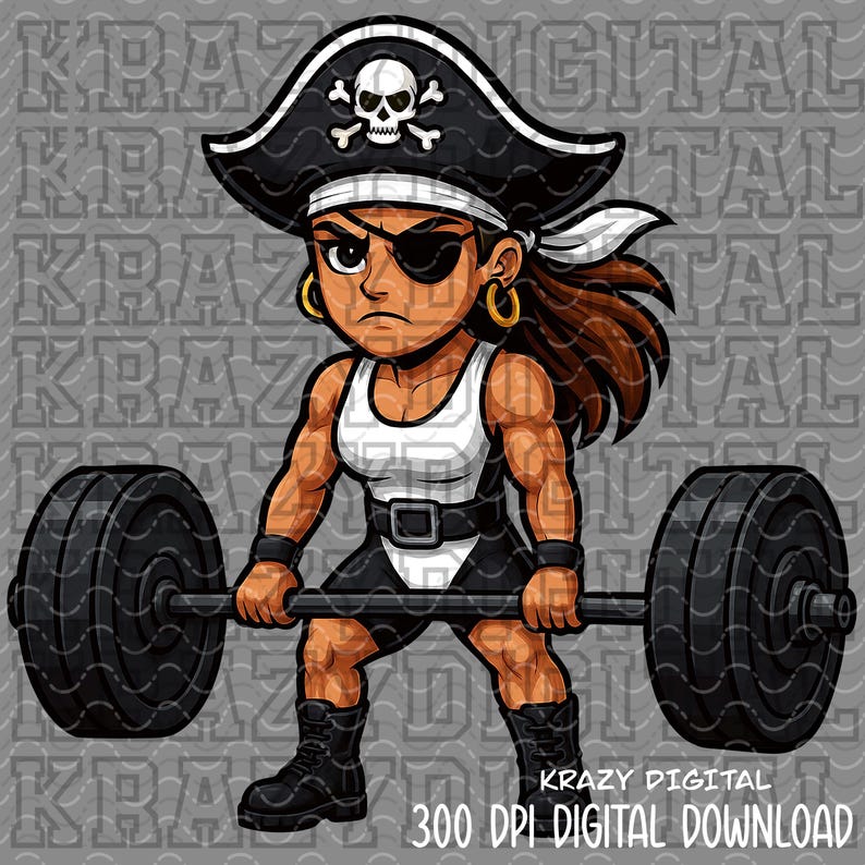 Lady Pirate Powerlifter PNG, White Weight Lifting Girl Design, Girls ...
