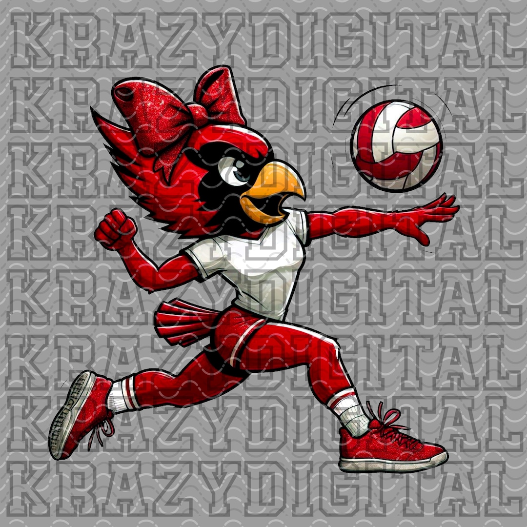 Lady Red Cardinal Volleyball Mascot PNG, Red Cardinal Girl School ...