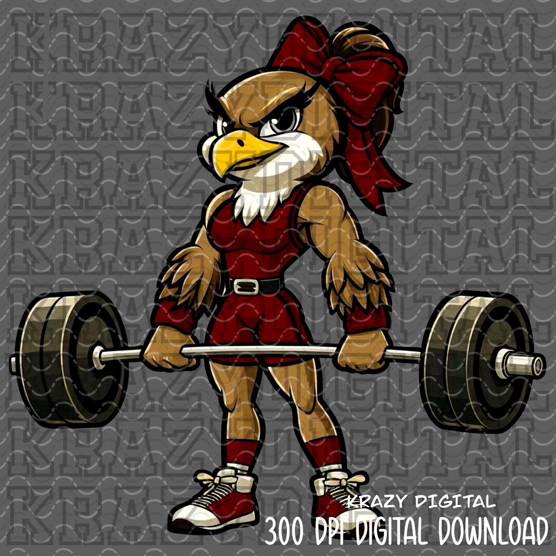 Falcon Powerlifting Mascot PNG, Maroon Brown Bird Girl Weightlifting ...