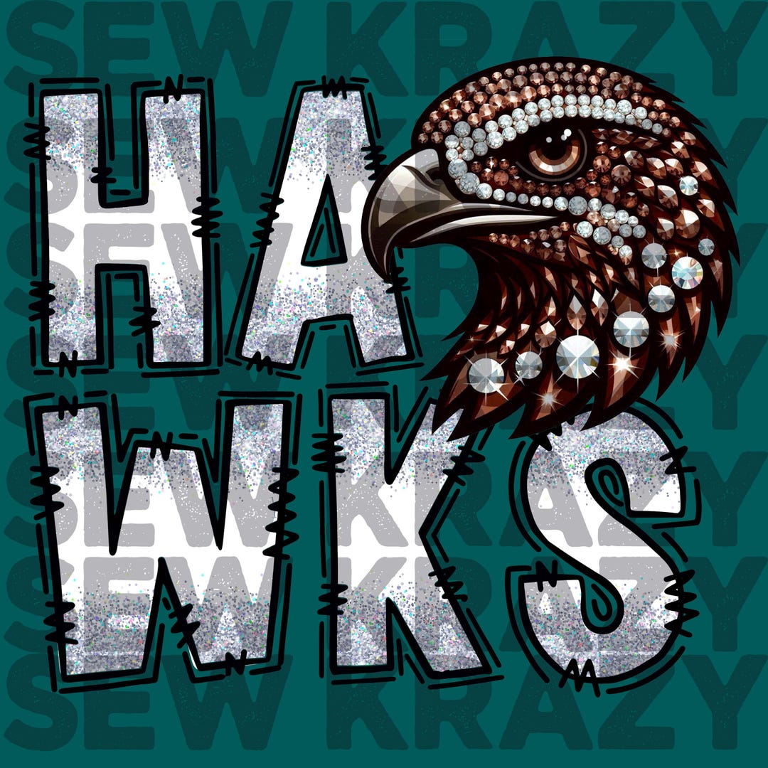 Hawks Rhinestone Mascot PNG, Hawk School Mascot DTF, Faux Rhinestone ...