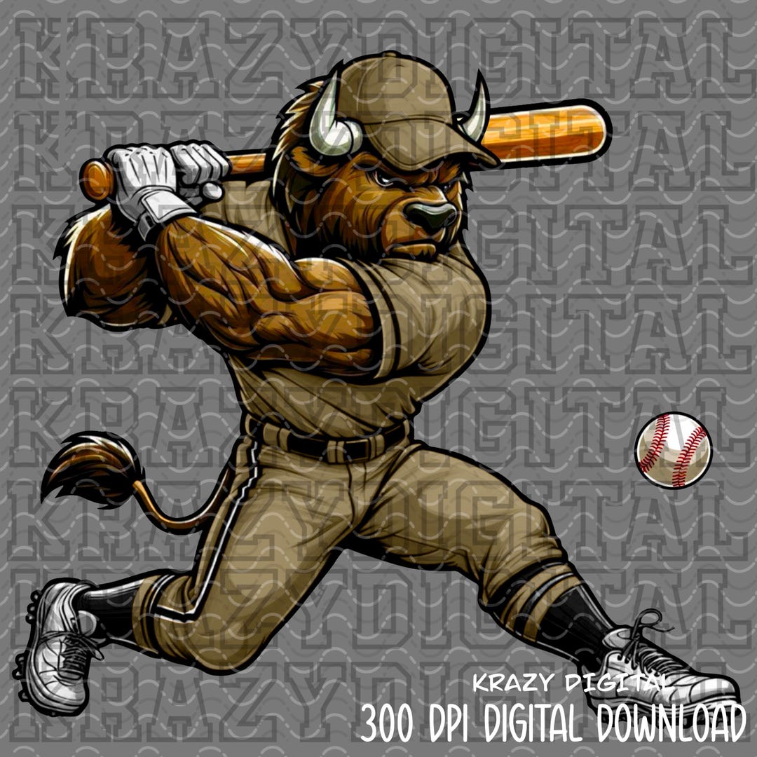 Gold Buffalo Baseball Mascot PNG, Gold Bison School Mascot, Baseball ...