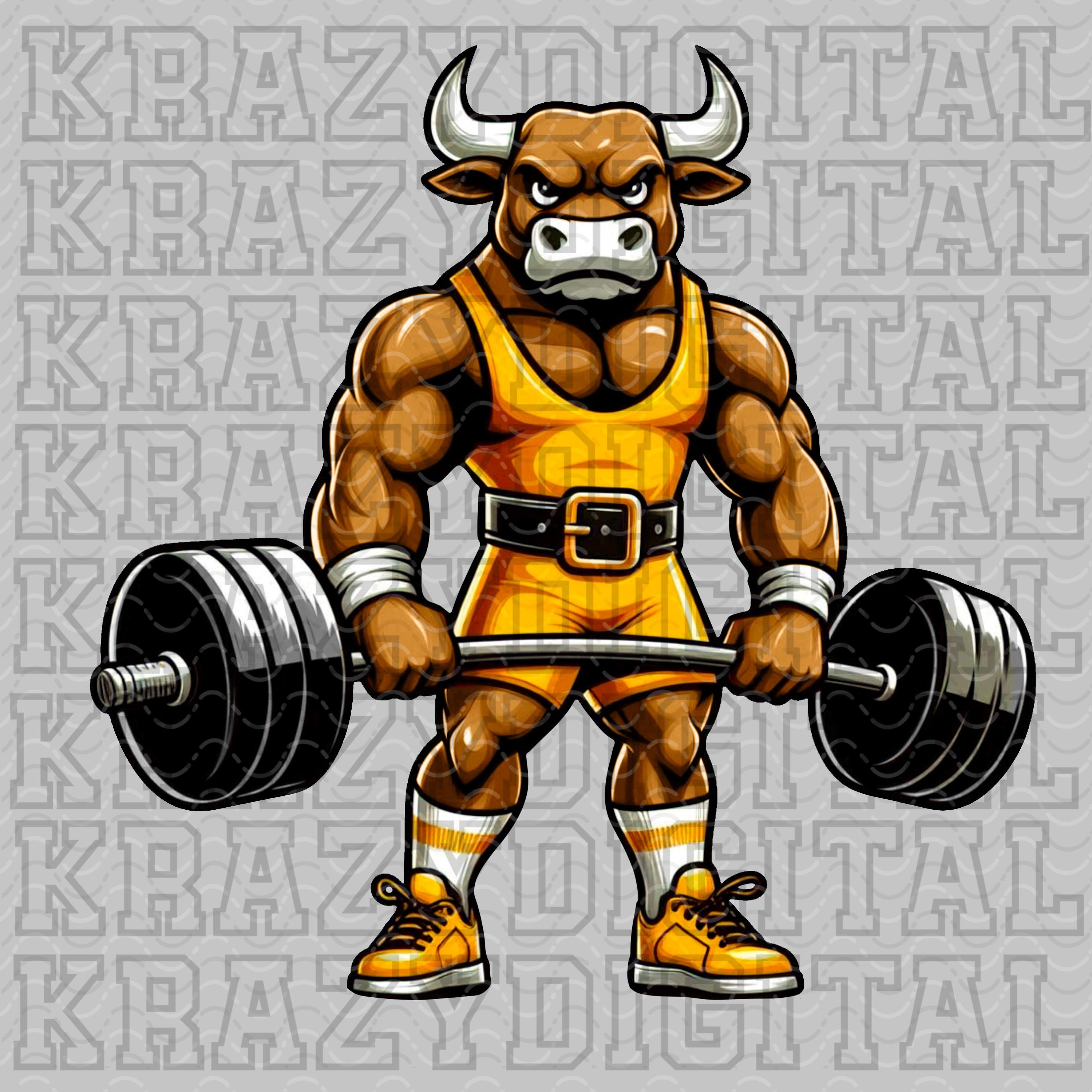 Yellow Brahma Powerlifting PNG, Bulls Weight Lifting Mascot, Brahma ...