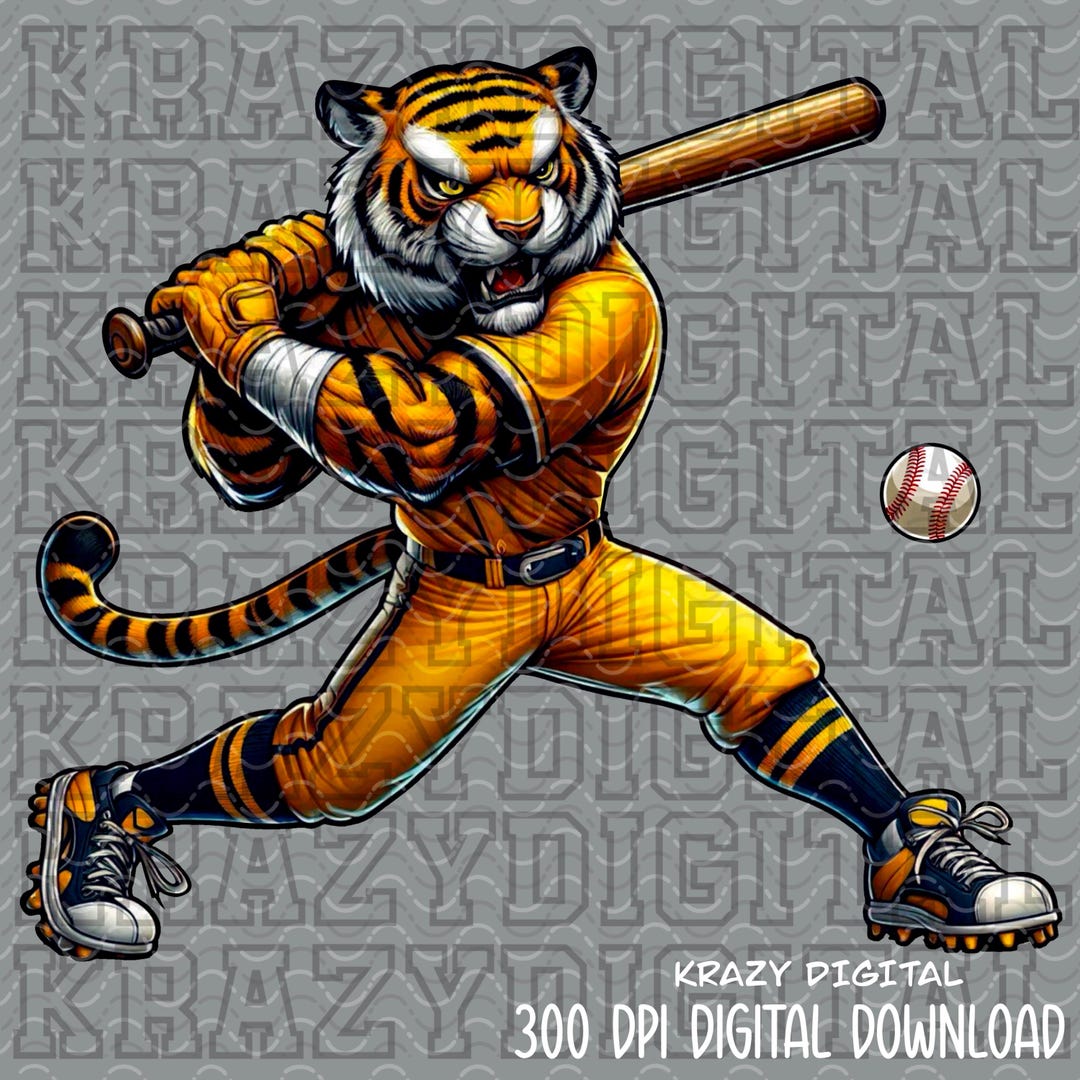 Yellow Tiger Baseball PNG, Tiger Baseball Mascot, Tiger Mom Spirit PNG ...