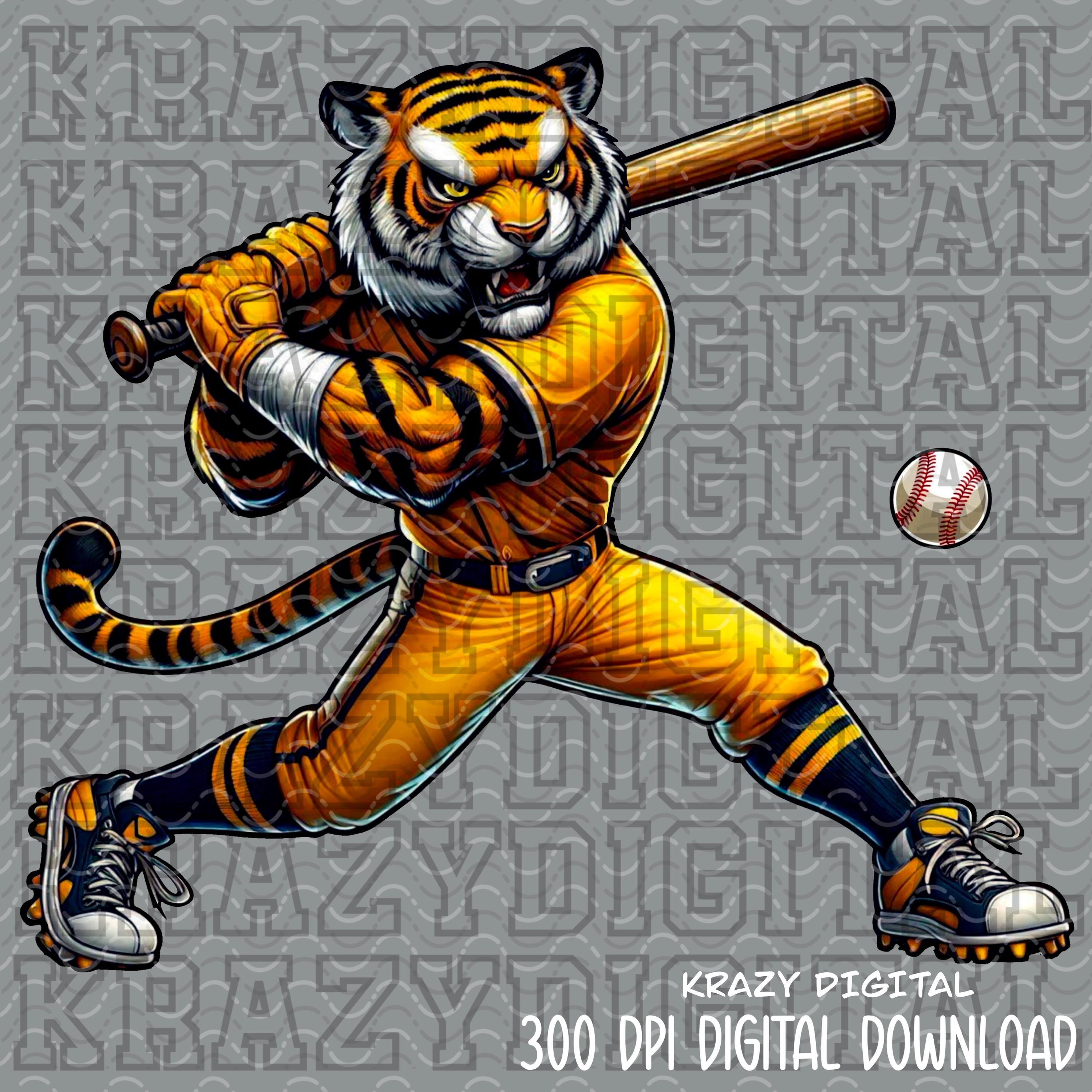 Yellow Tiger Baseball PNG, Tiger Baseball Mascot, Tiger Mom Spirit PNG ...