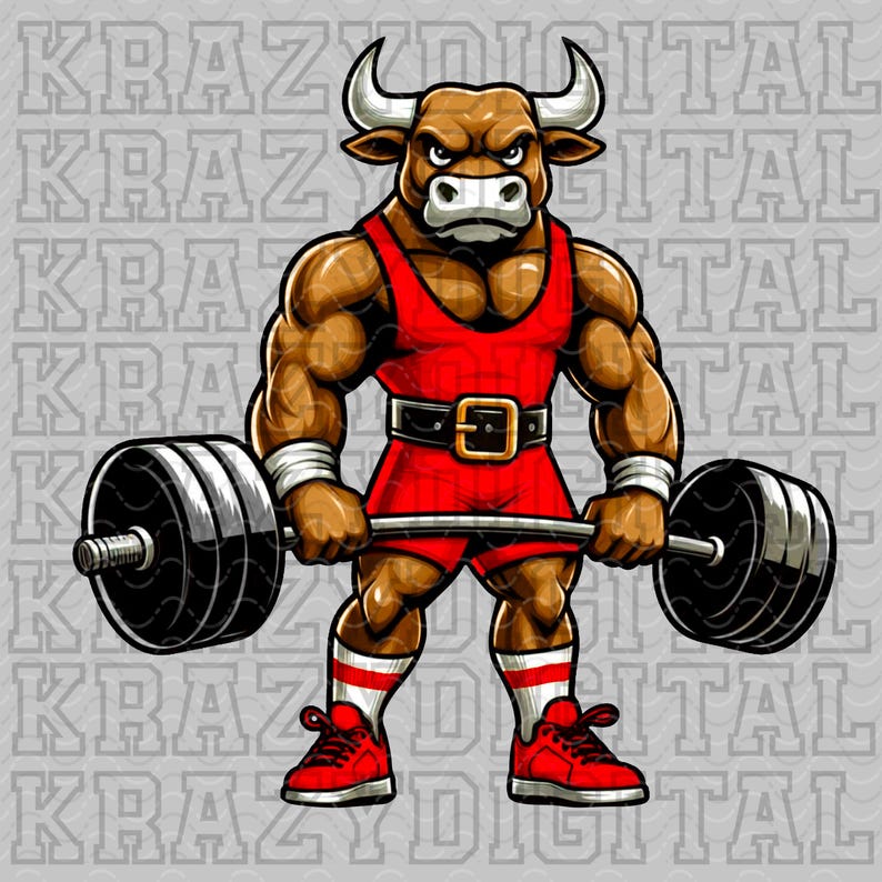 Red Brahma Powerlifting PNG, Bulls Red Weight Lifting Mascot, Brahma ...