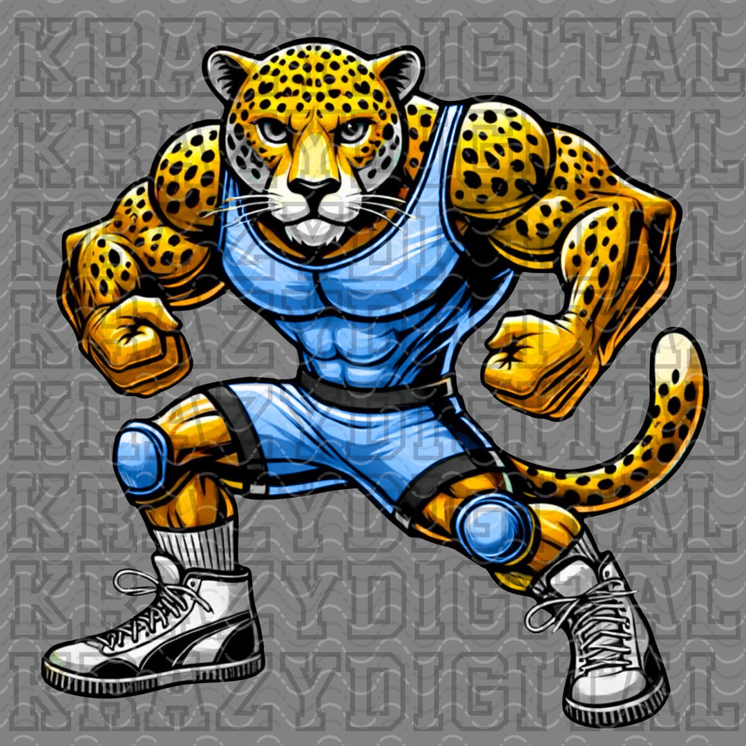 Jaguar Red Wrestling PNG, Leopard Boy Weight Lifting Mascot, Wrestling ...