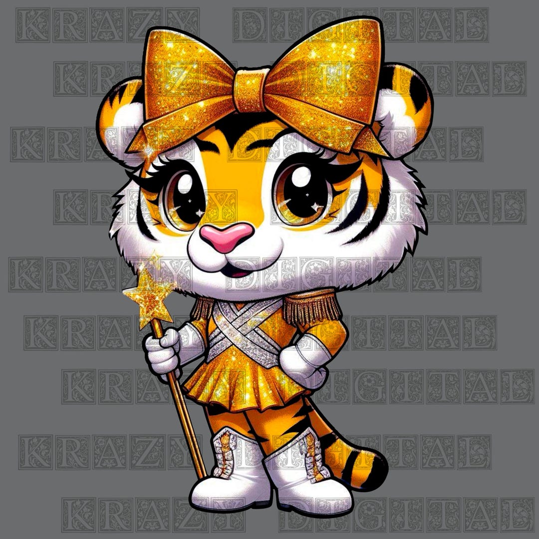 Lady Tiger Yellow Color Guard Mascot PNG, Tigers Majorette Gold Mascot ...