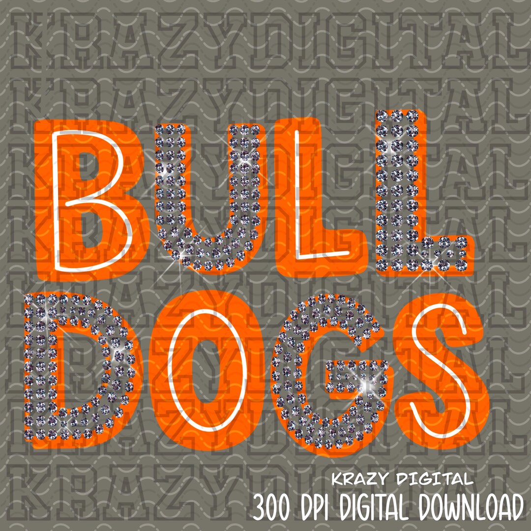 Orange Bulldog Rhinestone Mascot PNG, Bulldog Glitter Mascot DTF ...
