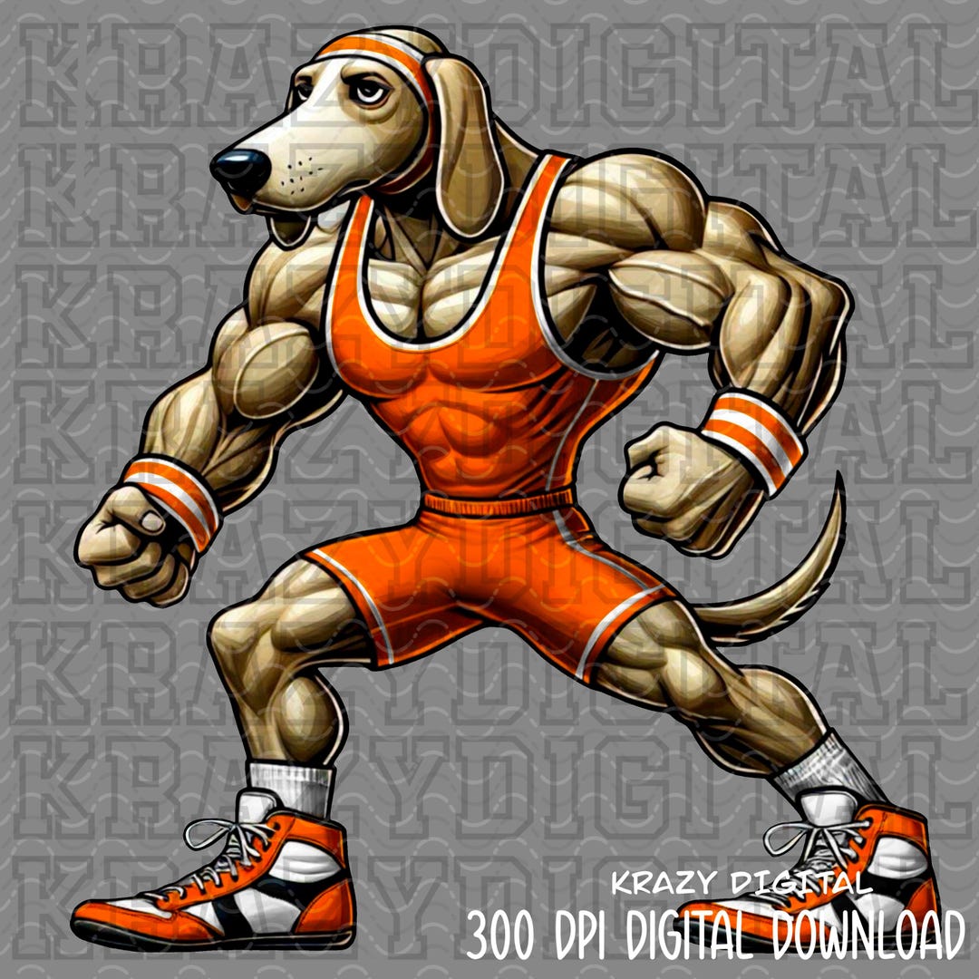 Orange Greyhound Wrestling Mascot PNG, Cartoon Wrestler Greyhound ...