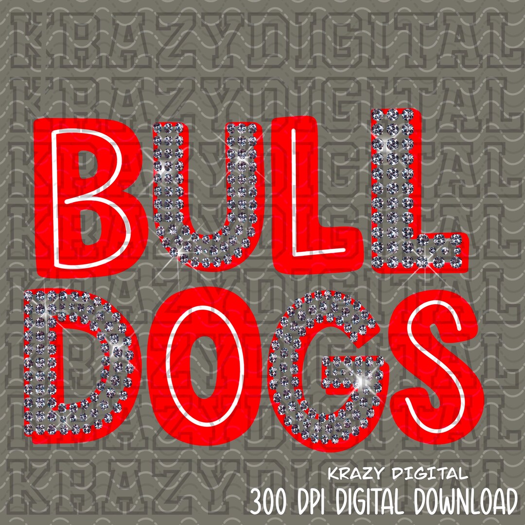 Red Bulldog Rhinestone Mascot PNG, Bulldog Glitter Mascot DTF, Red ...