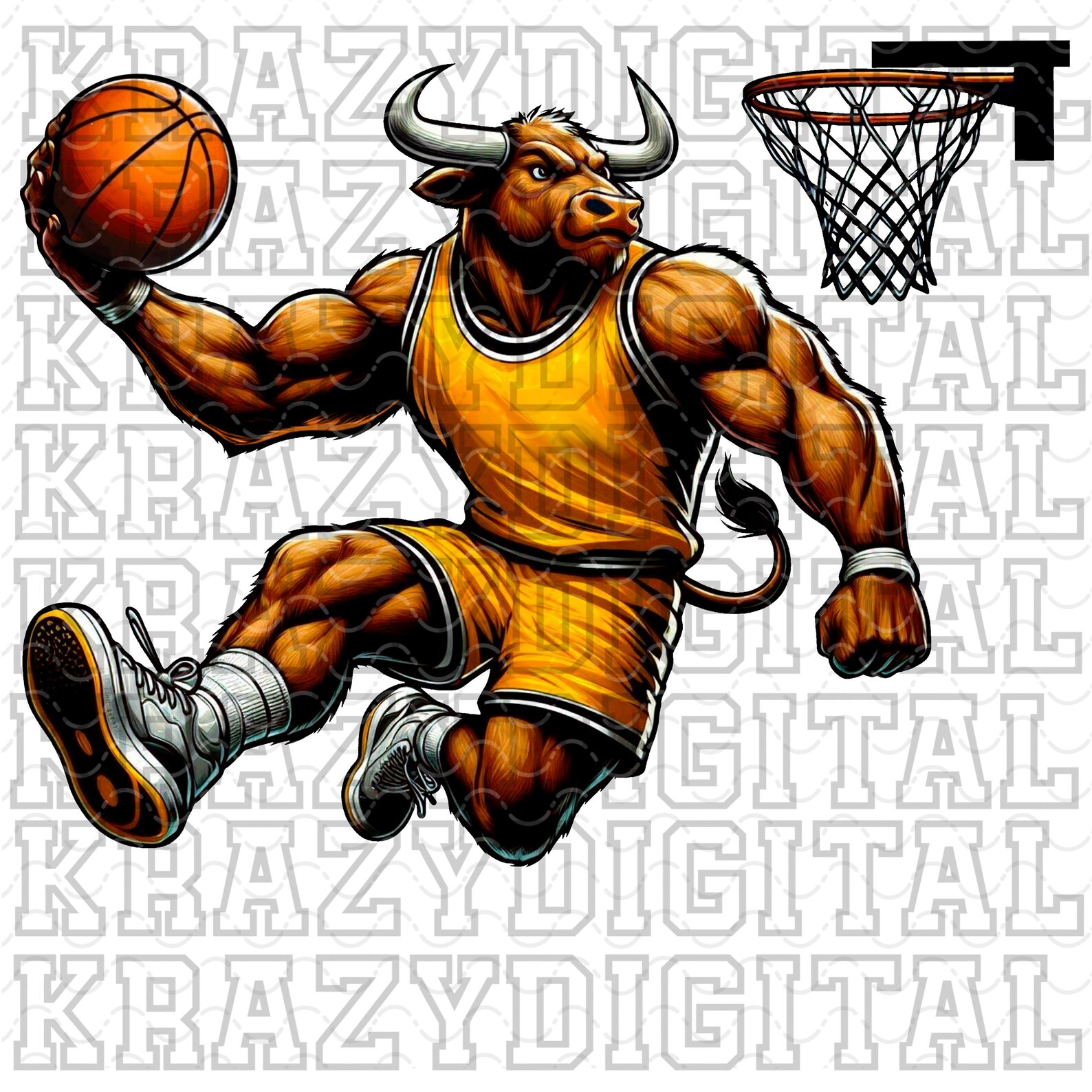 Yellow Bull Basketball Mascot PNG, Bull Boy Mascot, Fun Basketball ...