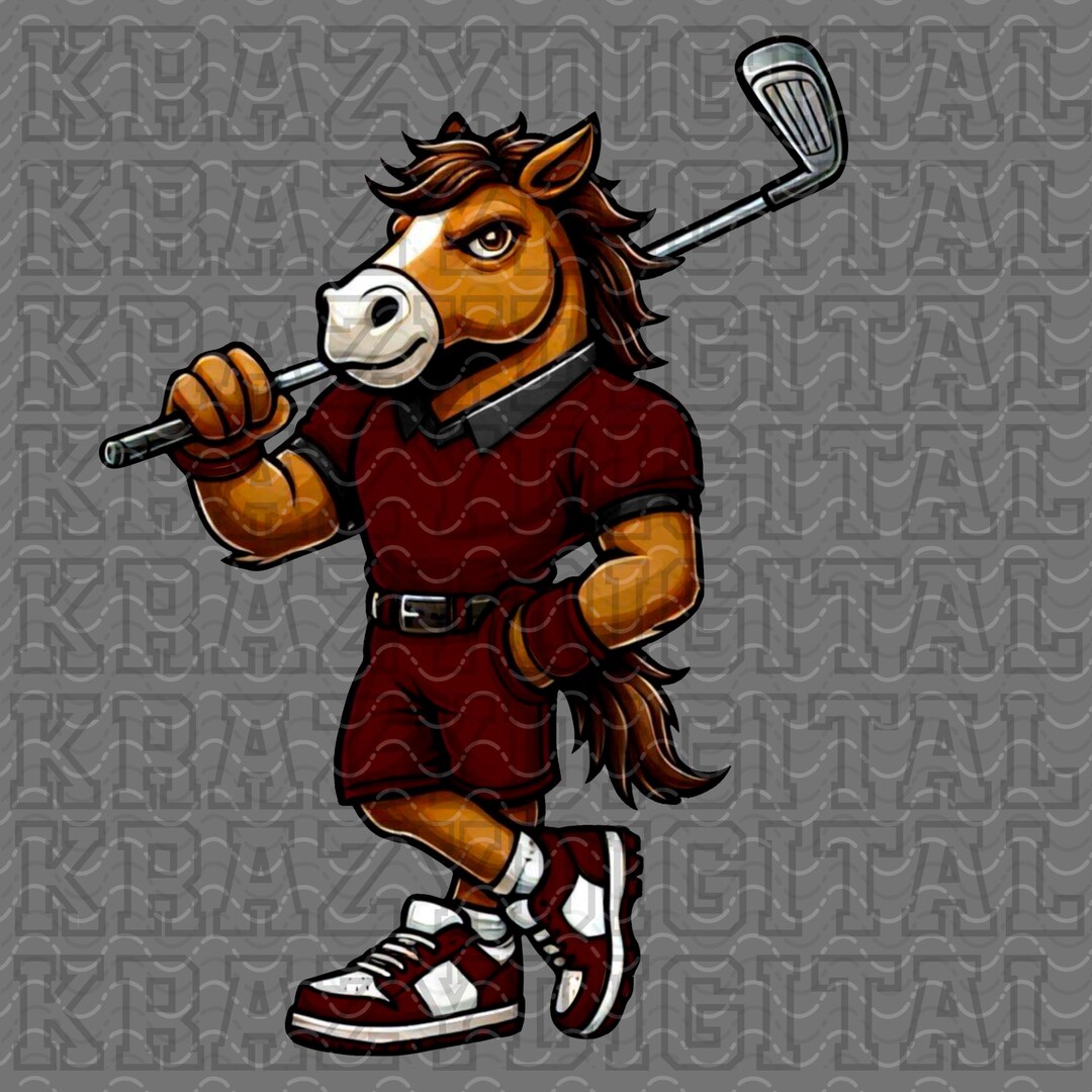 Maroon Mustang Golf Mascot PNG, Warhorse Golf Mascot Design, Bronco Boy ...