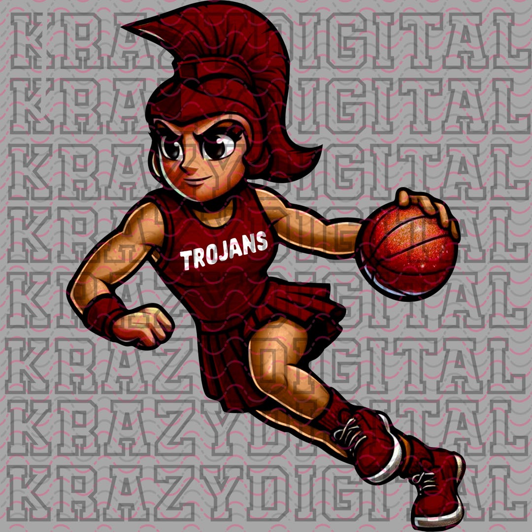 Lady Trojan Maroon Basketball Mascot PNG, Trojan Mascot Basketball PNG ...