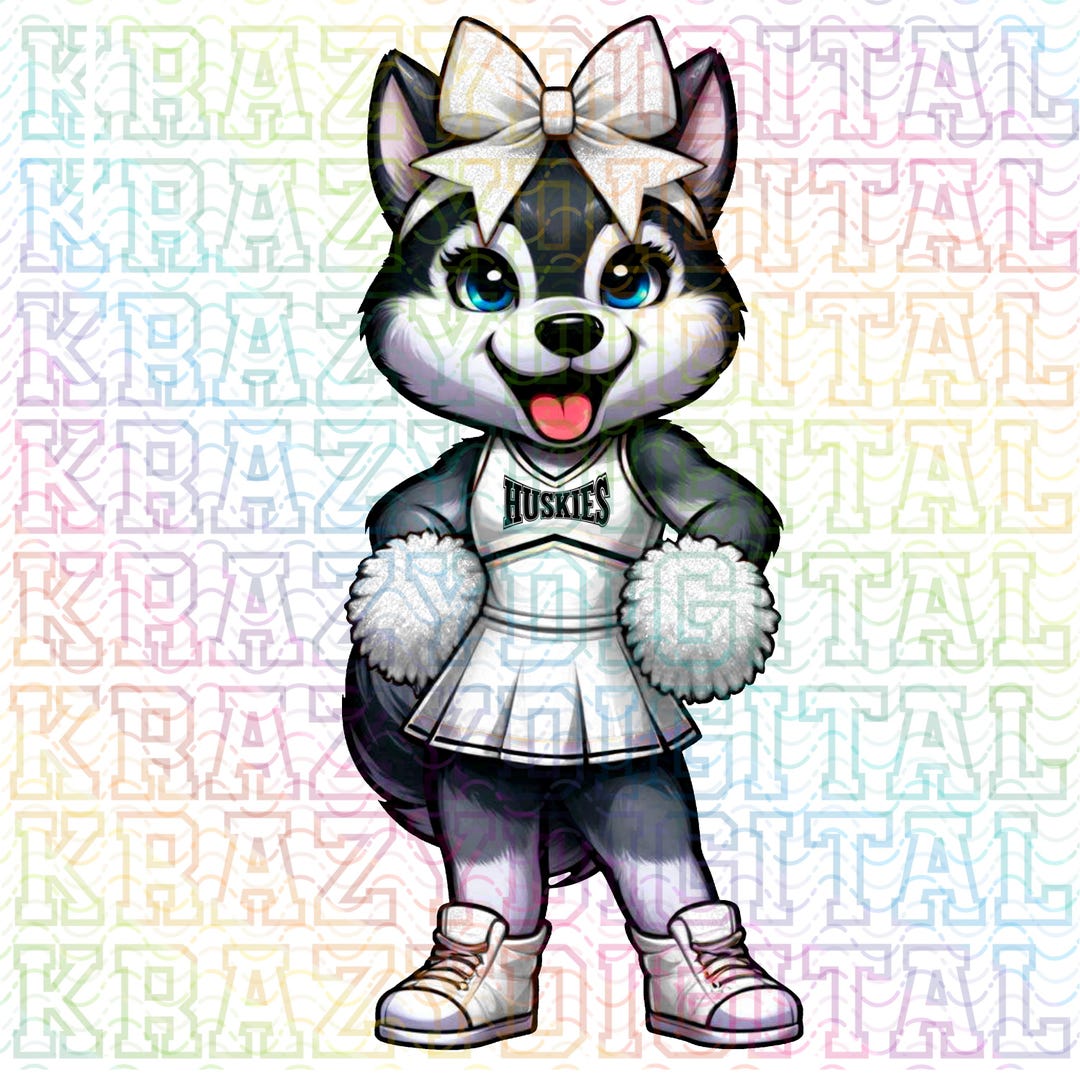 Husky White Cheerleader Mascot PNG, Husky Mascot Girl Design, White ...