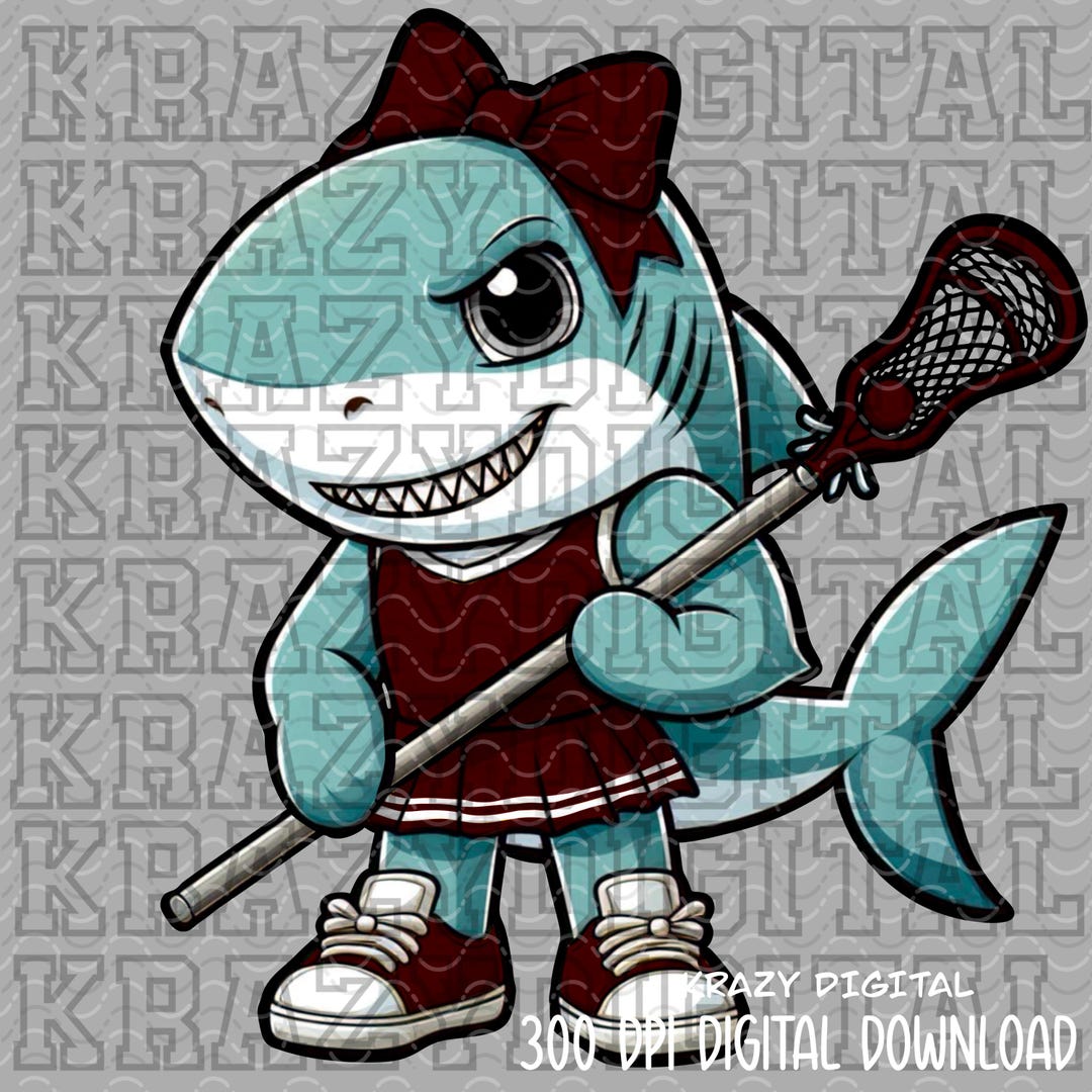 Lady Sharks Lacrosse PNG, Girls Maroon Shark Lacrosse Mascot Design ...