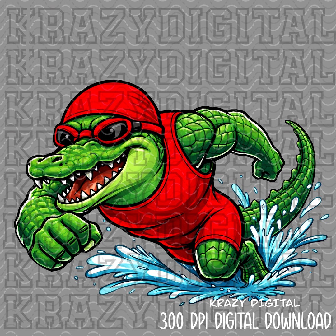 Gator Swim Team Mascot PNG, Red Jammers Artwork, Boy Goggles Spirit ...