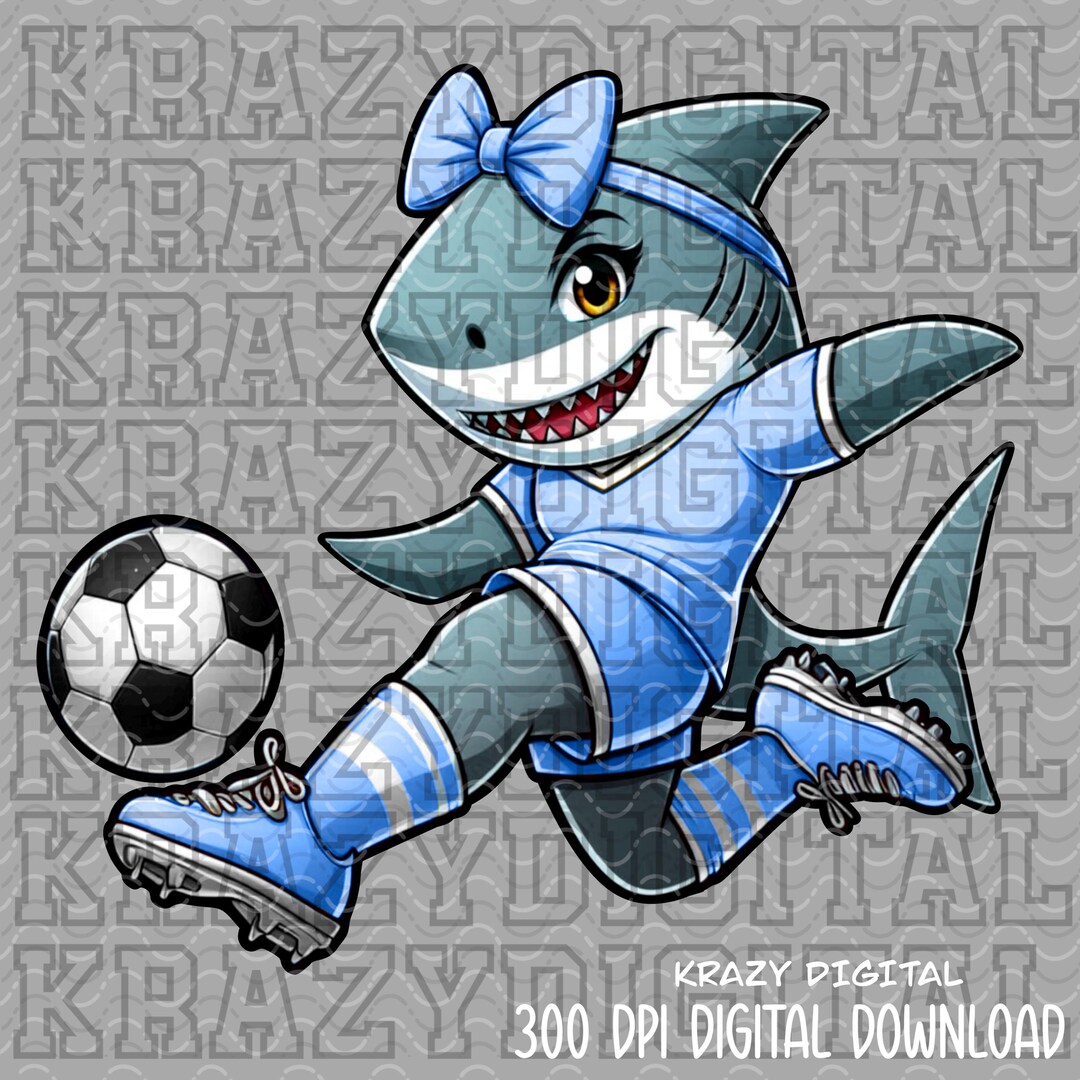 Lady Shark Soccer Mascot PNG, Blue Shark Soccer Artwork, Shark Girly ...