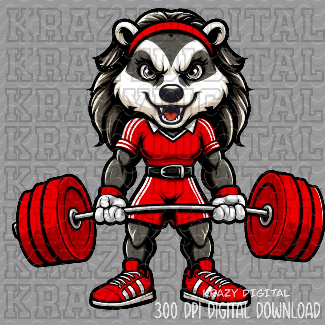 Red Lady Badger Powerlifting PNG, Badgers Girl Weight Lifting Mascot ...