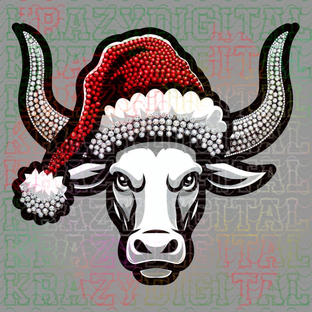 Longhorns Christmas Rhinestone Mascot PNG, Longhorn Santa Hat Bling ...