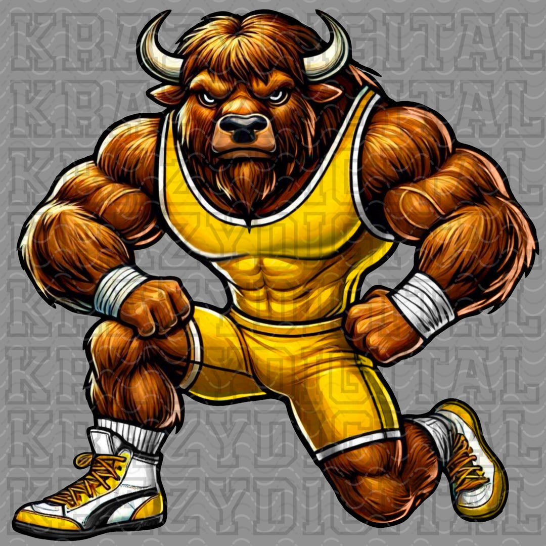 Yellow Buffalo Wrestling PNG, Zoo Animal Strong Design, Bison Wrestling ...