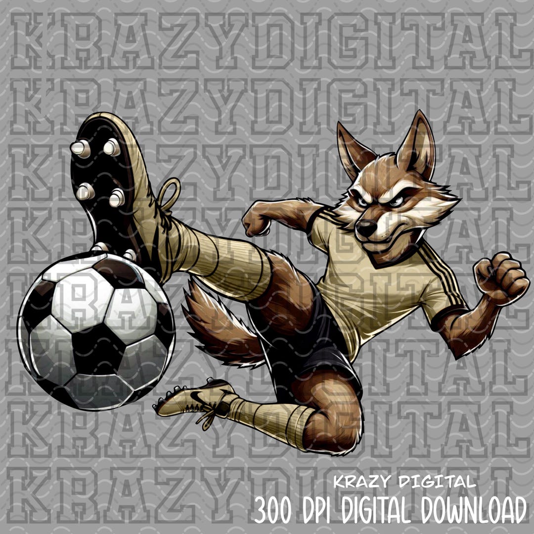 Gold Coyote Soccer Design, Coyote Mascot PNG, Gold Timber Wolf File ...
