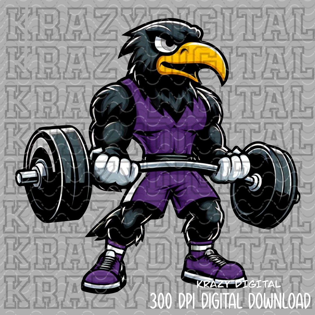 Purple Raven Powerlifting Mascot PNG, Raven Mascot Strong File, Purple ...