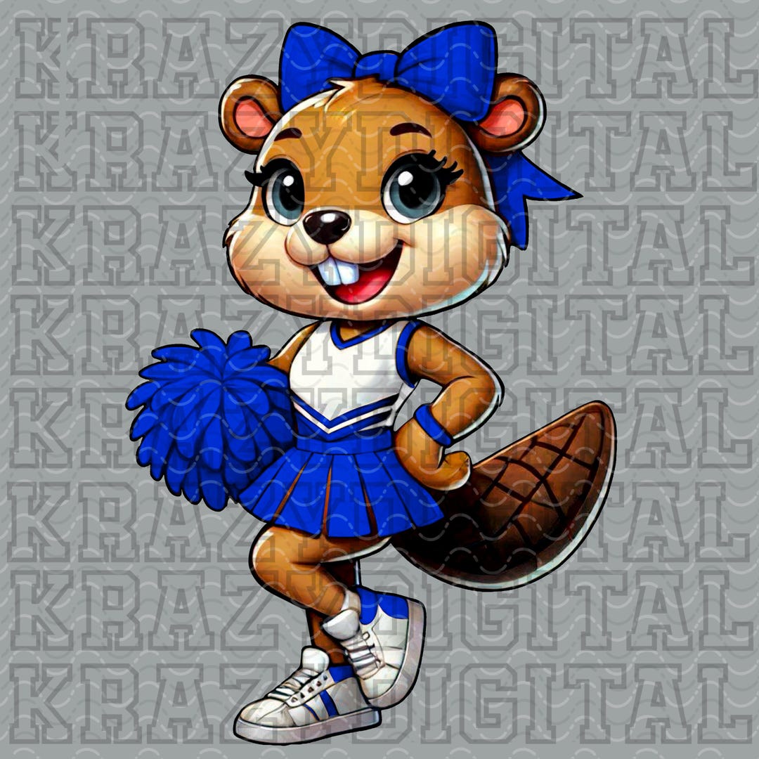 Blue Cheer Beaver Mascot, Girl Sports Bow PNG, Dance School Mascot PNG ...