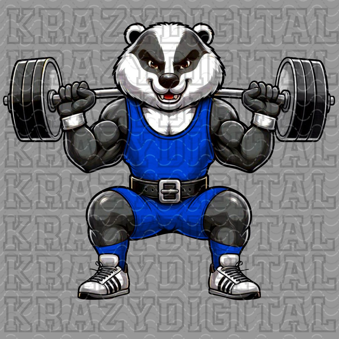 Badgers Blue Powerlifting PNG, Badgers Boy Weight Lifting Mascot ...